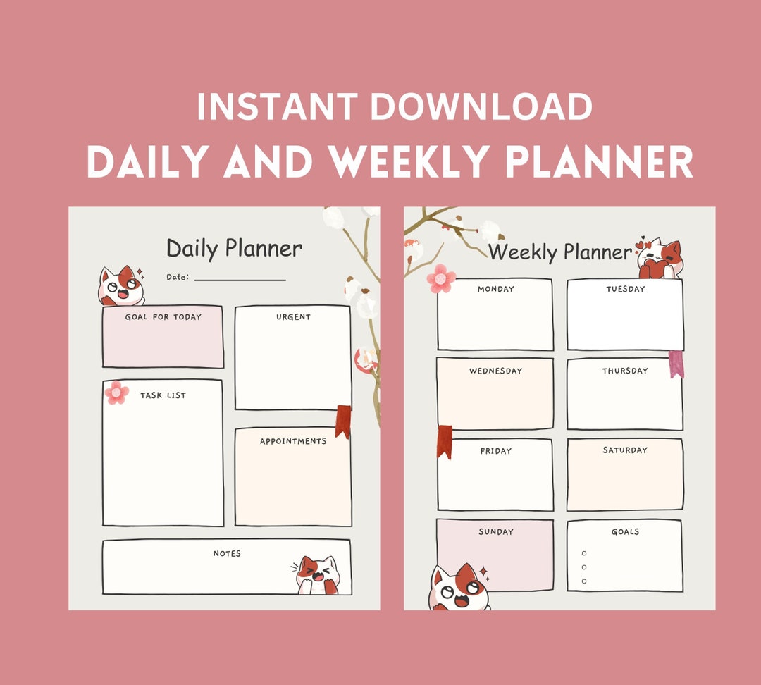 Beige Neutral Color Dayli Panner, Weekly Planner, Kitten Themed Planner ...
