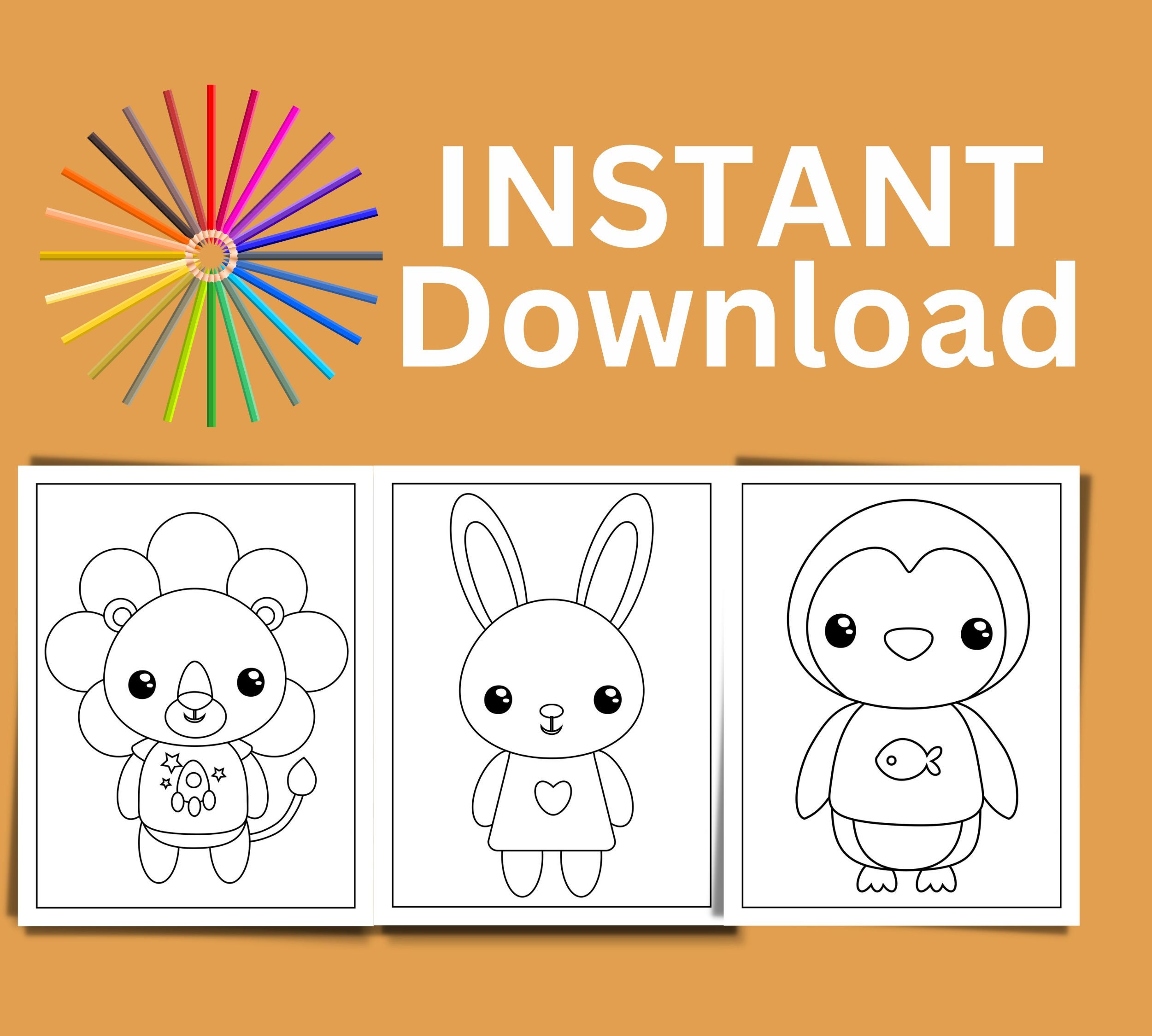 Toddler Coloring Book, Cute Animals and Simple, Instant Download Book ...