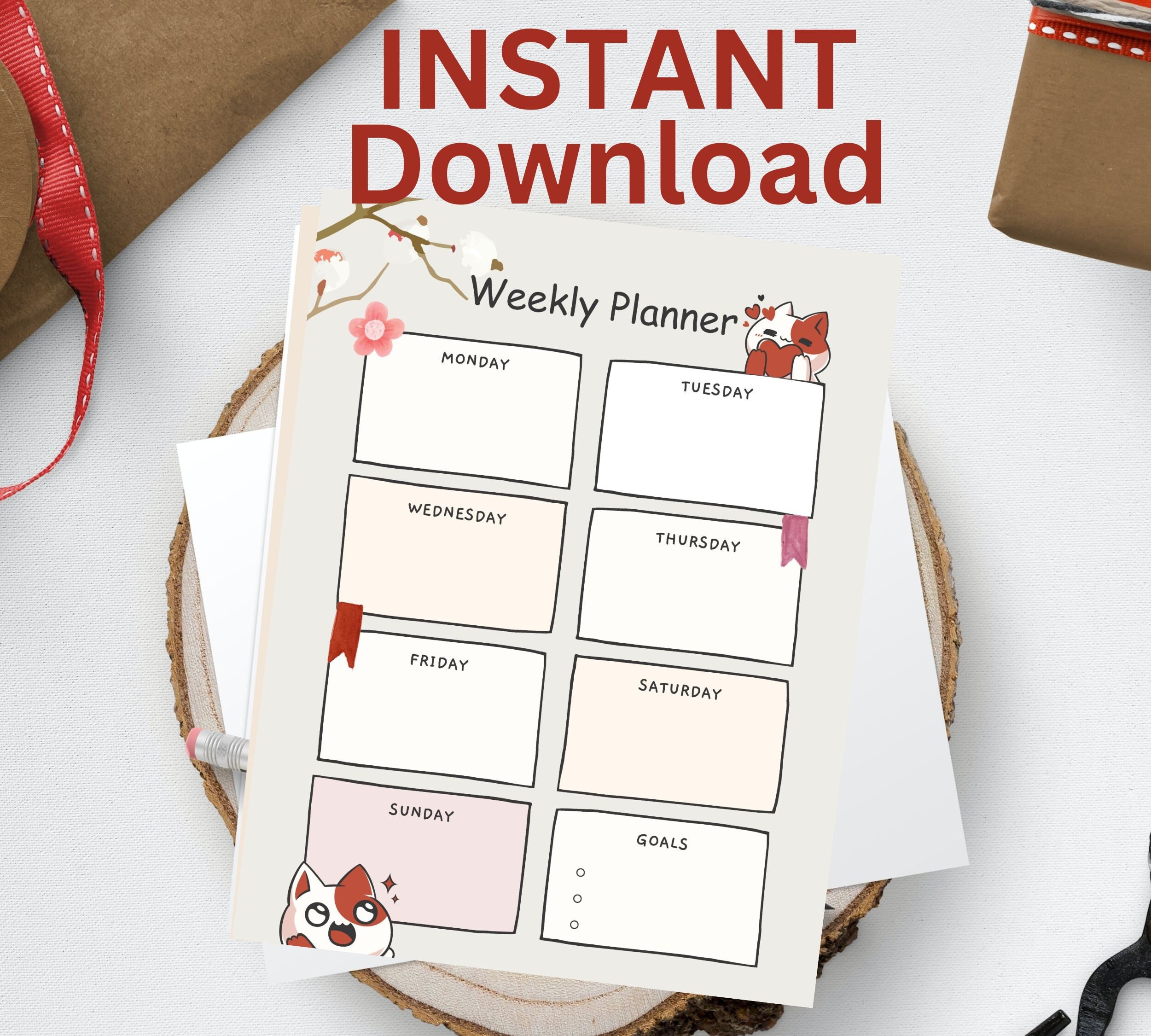 Beige Neutral Color Dayli Panner, Weekly Planner, Kitten Themed Planner ...