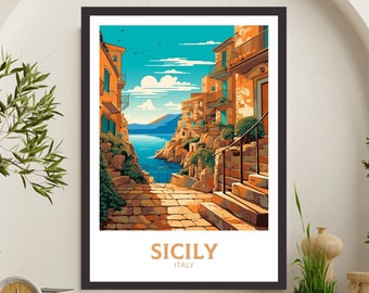 Sicilia Italia Vintage Travel Poster Poster Paper or Canvas - Etsy