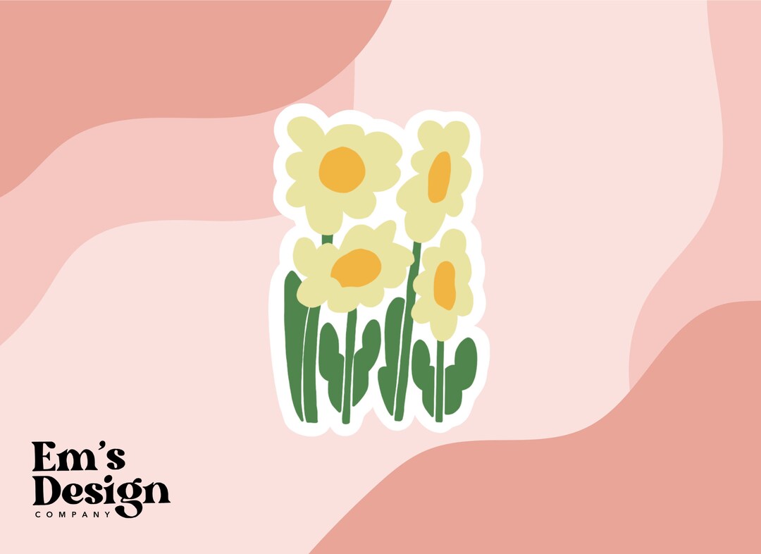 Yellow Flowers Sticker, Flower Sticker, Bouquet Sticker, Funky Sticker ...