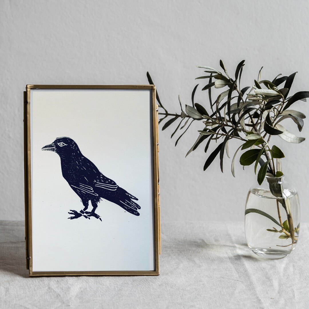 Jackie the Jackdaw // Original Linocut Print // Limited Edition // Wall ...