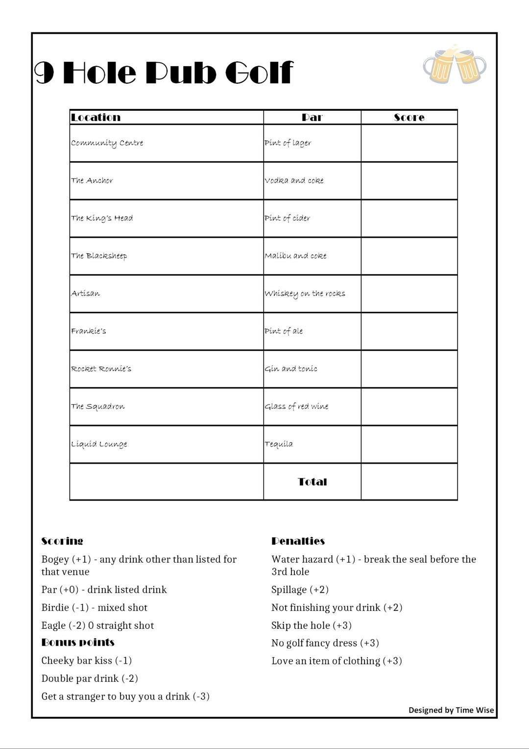 Pub Golf Printable Pub Golf Stag Do Pub Golf Stag Do Party Pub Golf