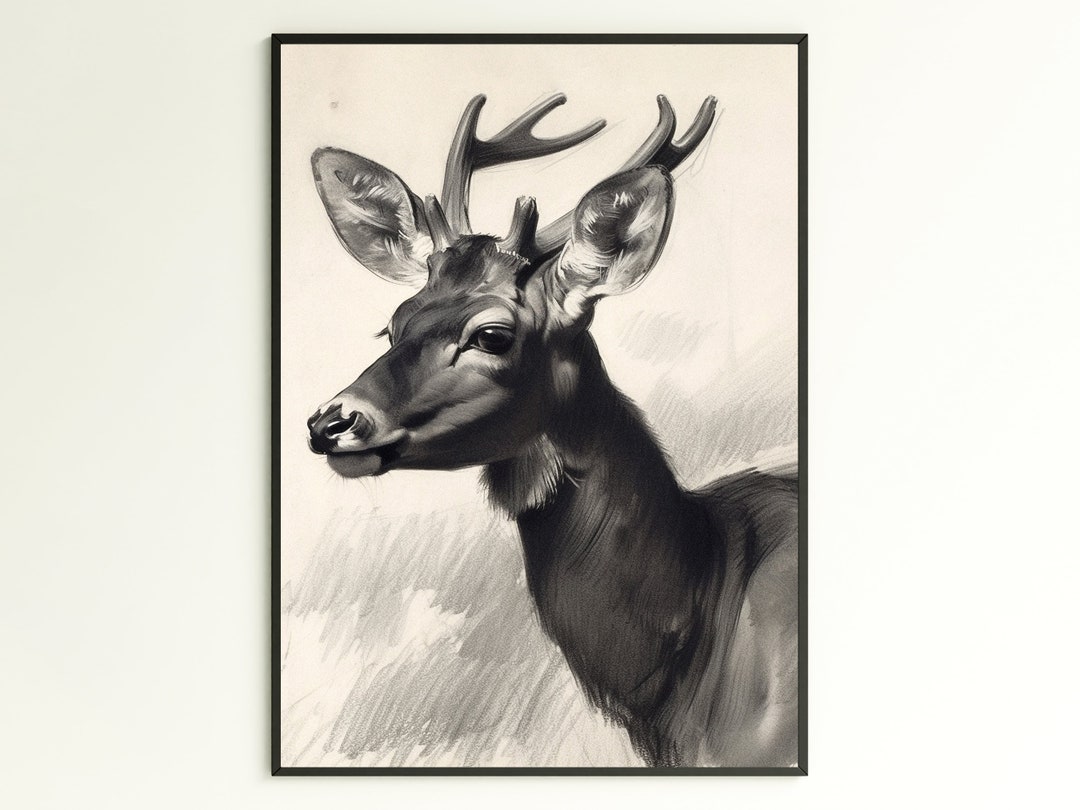 PRINTABLE Deer Art Print, Deer Pencil Drawing Wall Art, Animal Sketch ...
