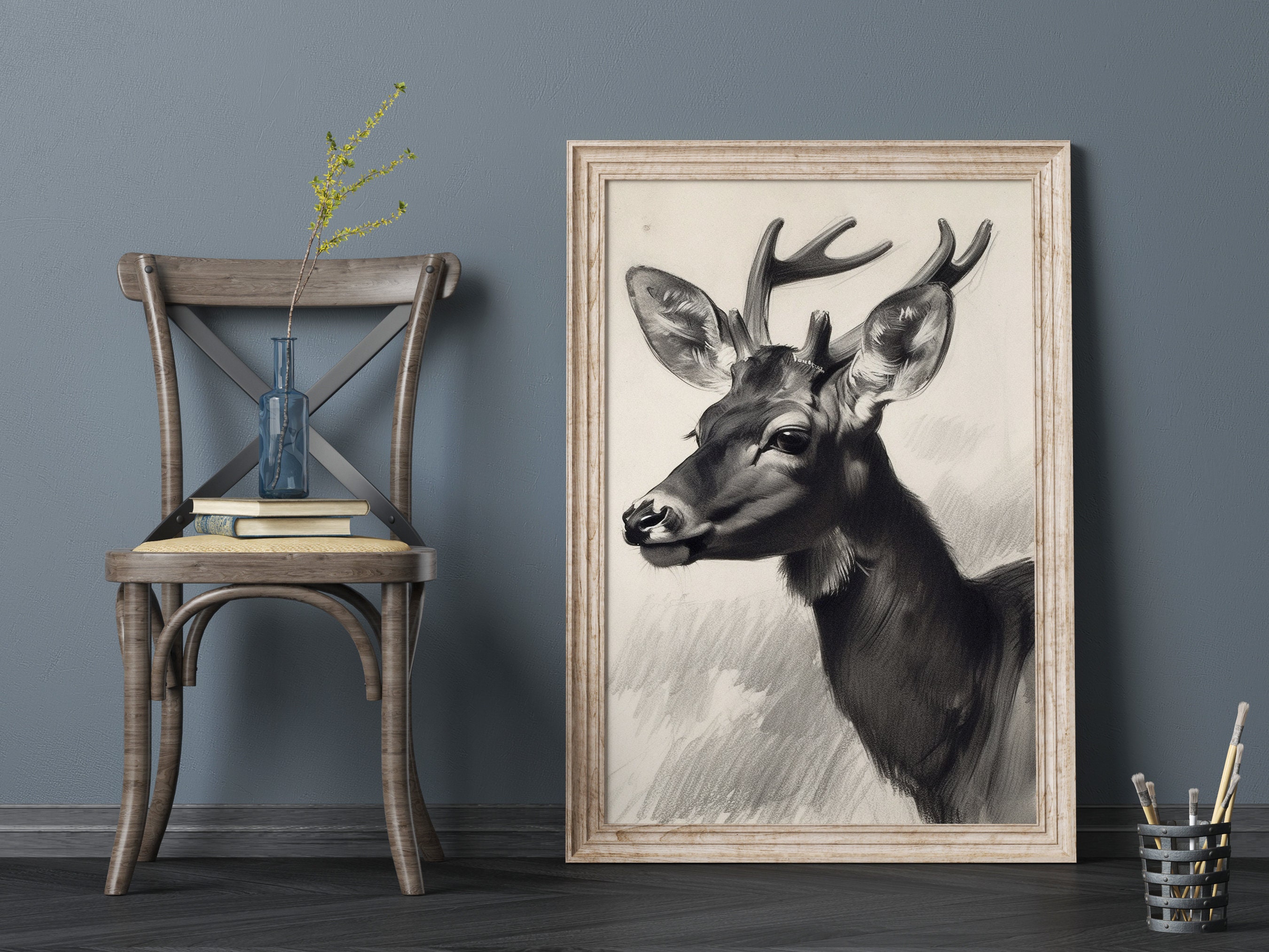 PRINTABLE Rabbit Deer Fox Wall Art Print Set of 3, Pencil Drawing ...