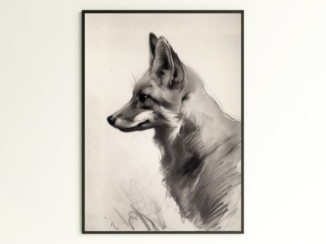 PRINTABLE Fox Art Print, Fox Pencil Drawing Wall Art, Animal Sketch ...