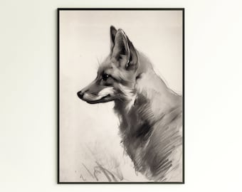 PRINTABLE Puppy Fox Art Print, Puppy Red Fox Pencil Drawing Wall Art ...