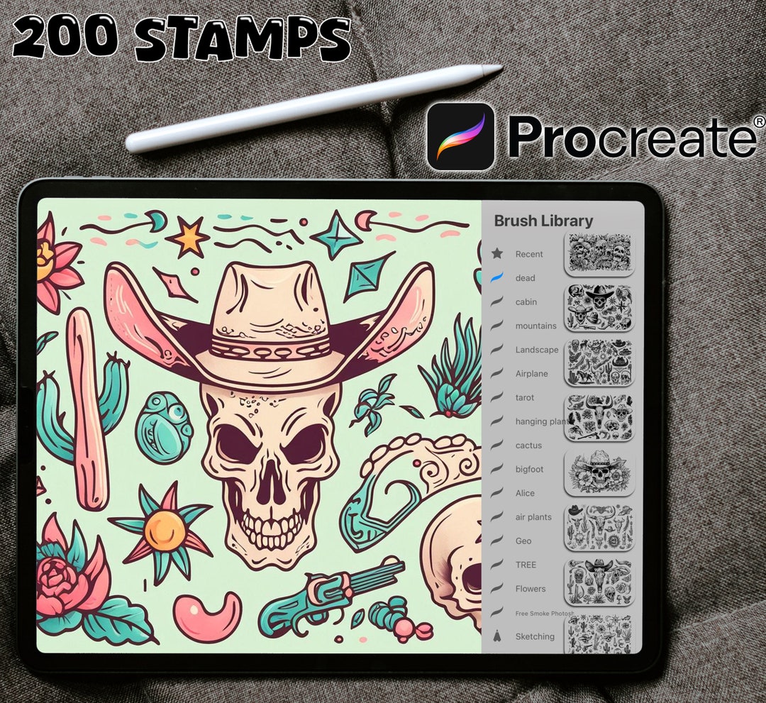 200 Cowboy Western Tattoo Procreate Stamps ~ Western Designs ...