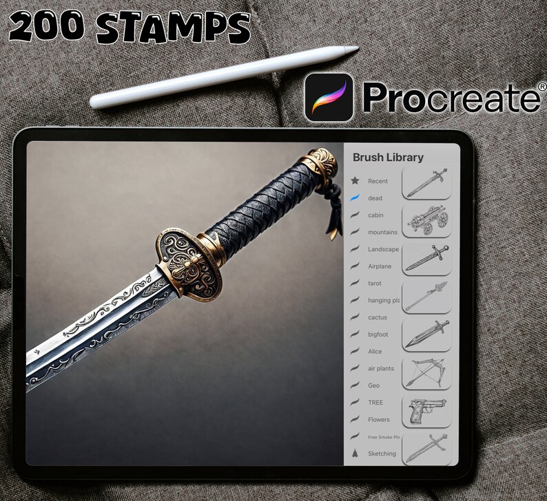 200 Swords and Weapons Procreate Stamps Swords and Weapons Designs ...