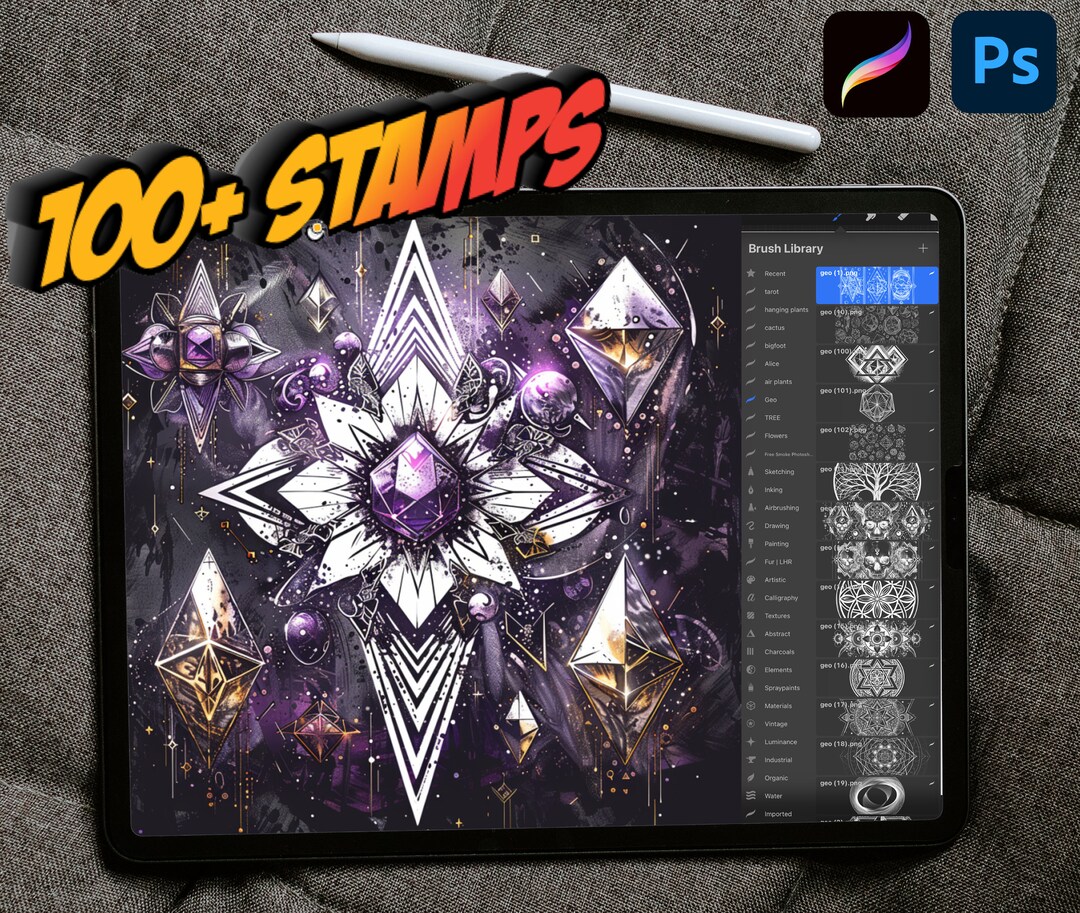 Sacred Geometry Photoshop Brush Set, 100 Procreate Mandala Stamps, Animal Skull Brushes, Best ...