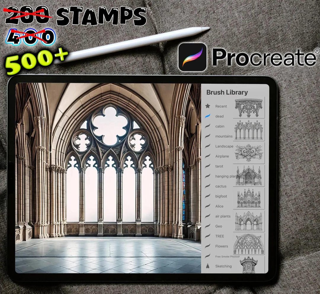 500 Gothic Architecture Procreate Stamps ~ Gothic Architecture Designs ...