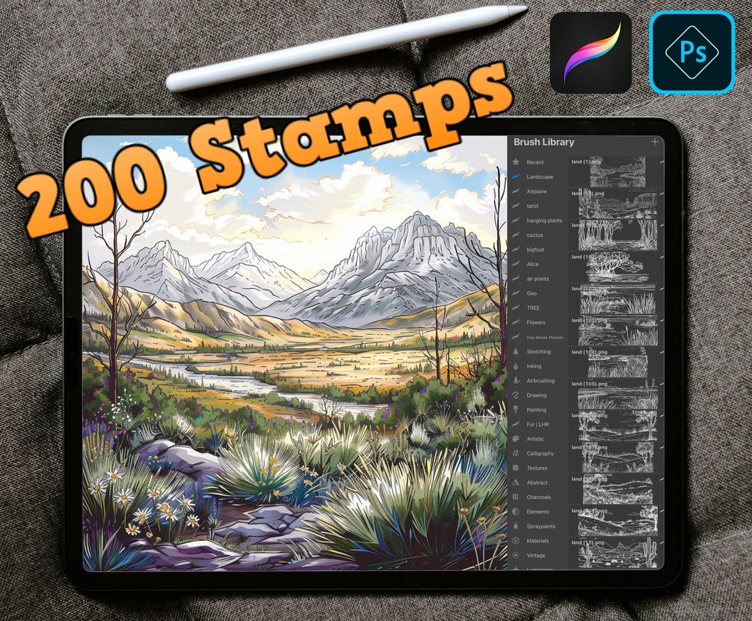 200 Procreate Landscape Stamp Brushes, Landscape Digital Stamps ...