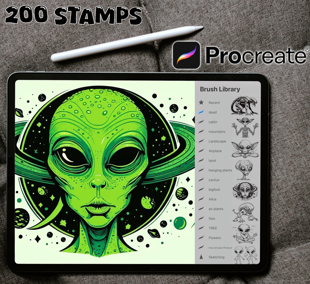 200 Procreate Alien Stamps, Alien Face .brushset - Procreate Brush Set ...