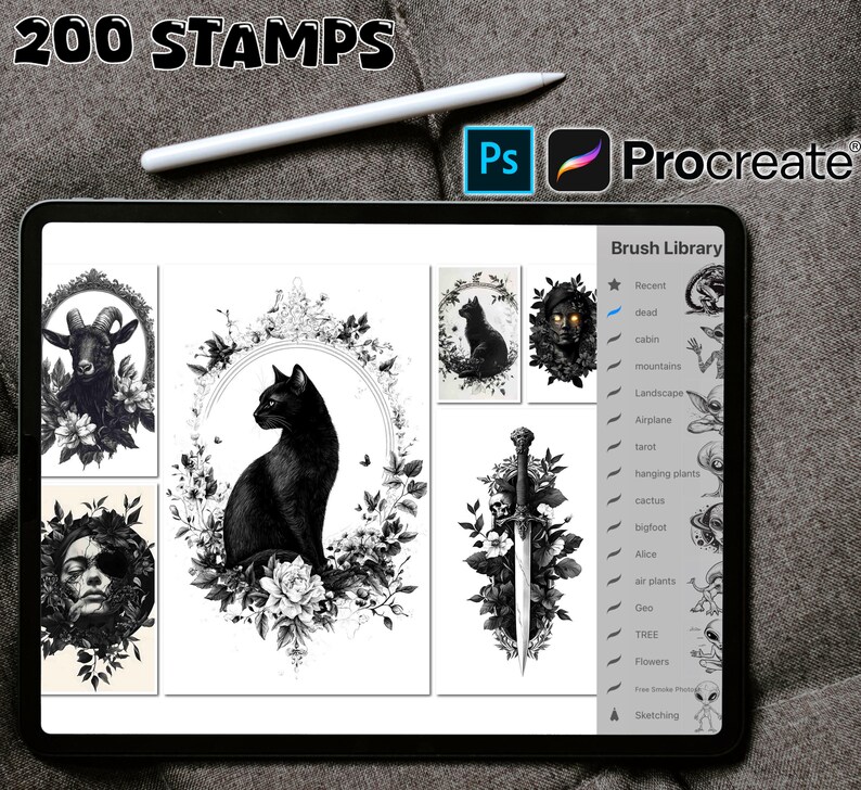200 Gothic Aesthetics Procreate Stamps ~ Gothic Frame Designs & Gothic ...