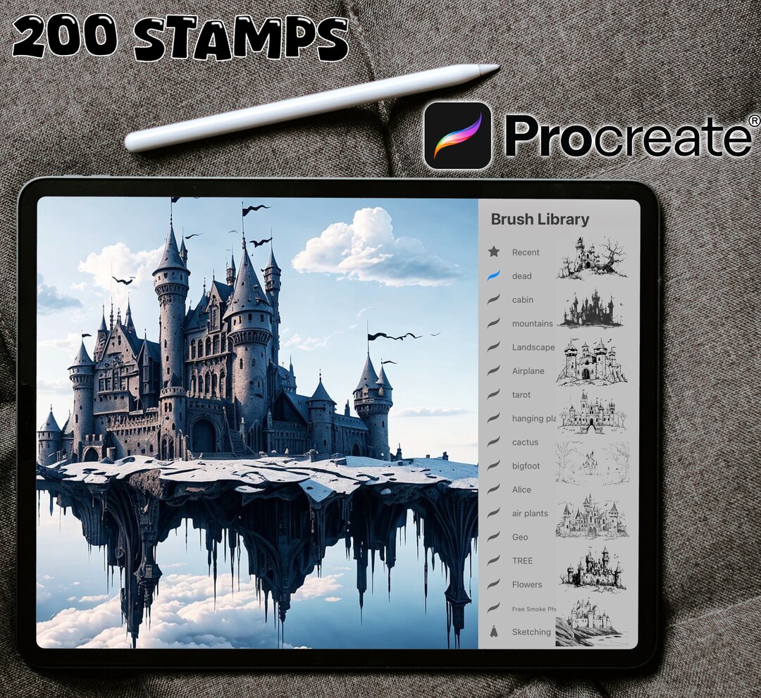 200 Digital Procreate Stamps, Dark Castles, Commercial Use Castle Stamps and Photoshop Brushes ...