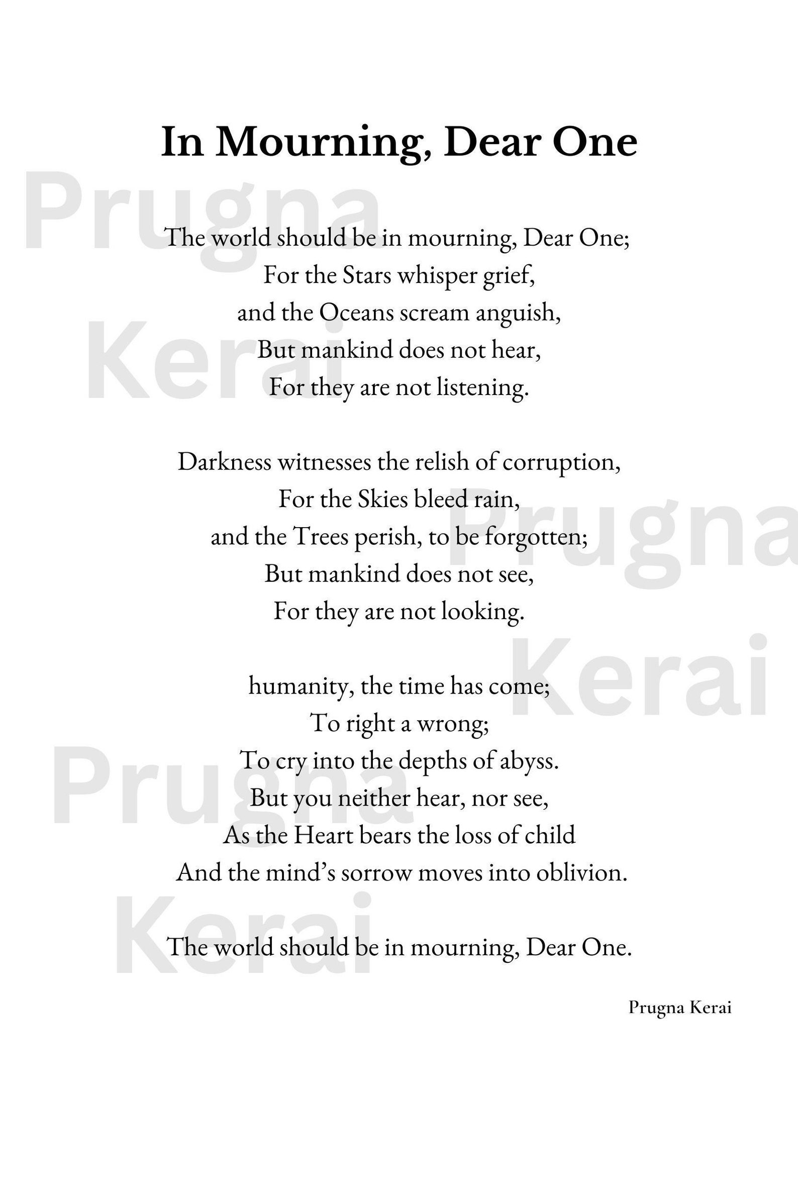 In Mourning, Dear One - Original Poetry (A4 Digital Print) - Etsy