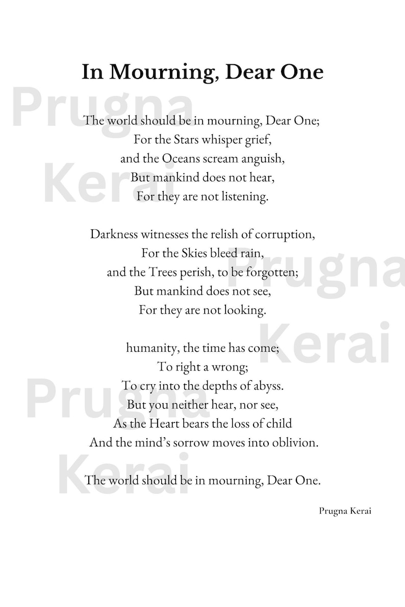 In Mourning, Dear One - Original Poetry (A4 Digital Print) - Etsy