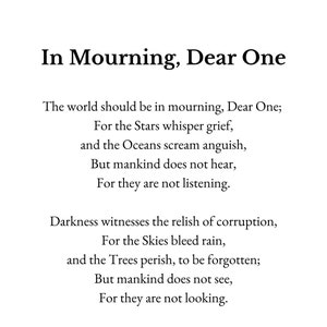 In Mourning, Dear One - Original Poetry (A4 Digital Print) - Etsy