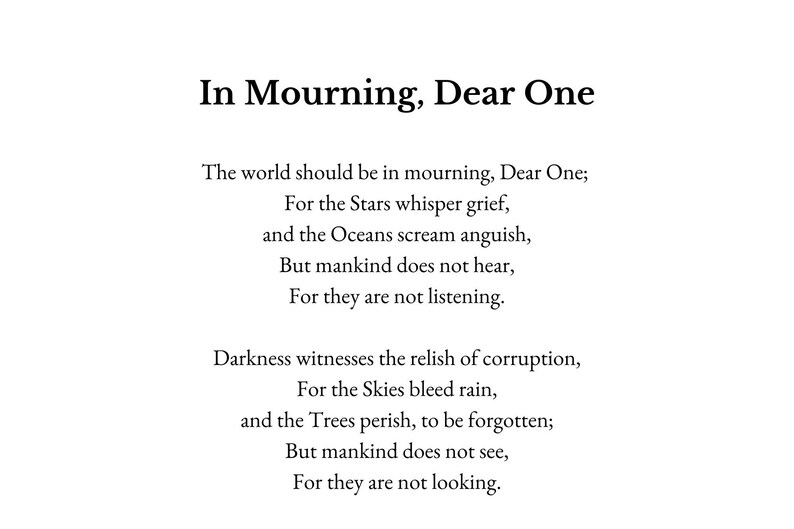 In Mourning, Dear One - Original Poetry (A4 Digital Print) - Etsy