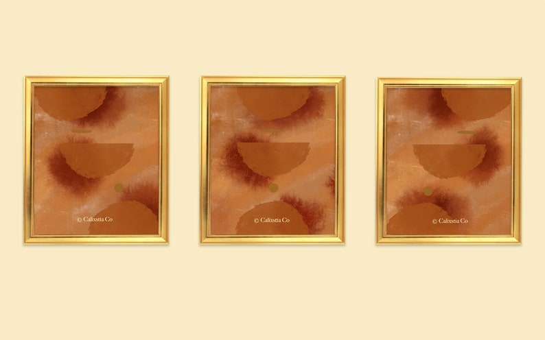 Abstract Orange & Red Semi Circle Boho Art Set of 3 printable Digital ...