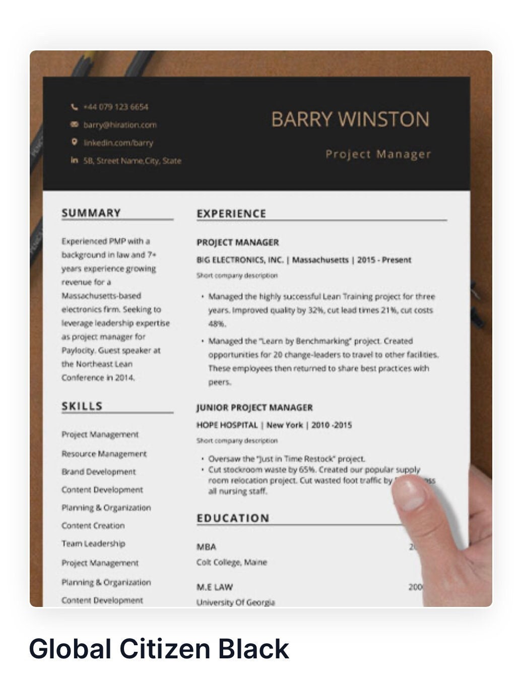 Black and Gold Resume Template - Etsy