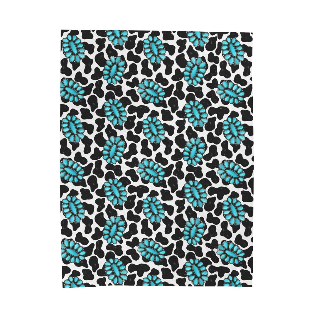 Turquoise Cow Print Velveteen Plush Blanket - Etsy