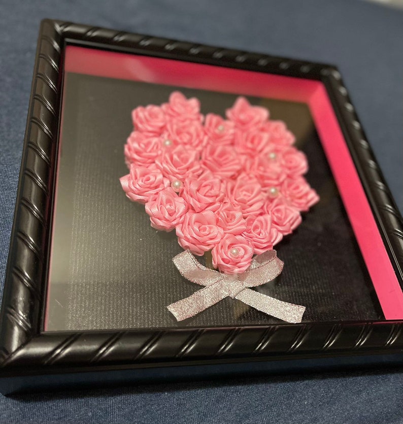 Ribbon Flower |heart Rose Shadow Box | Wedding Gift, Birthday Gift ...