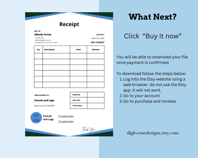 Business Receipt and Invoice Templates Efficient Business - Etsy