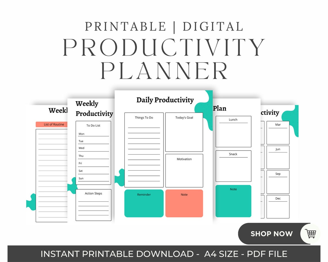 Printable Productivity Planner | Daily, Weekly, Monthly Productivity ...