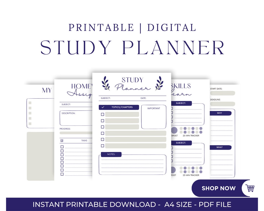 Printable Study Planner |study Tracker | Digital Download | Study Plan ...