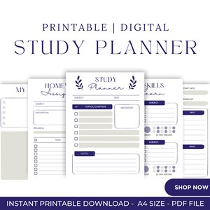 Printable Study Planner |study Tracker | Digital Download | Study Plan ...