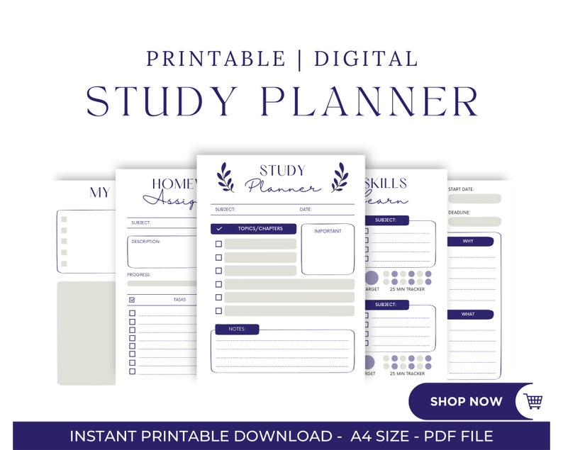 Printable Study Planner |study Tracker | Digital Download | Study Plan ...