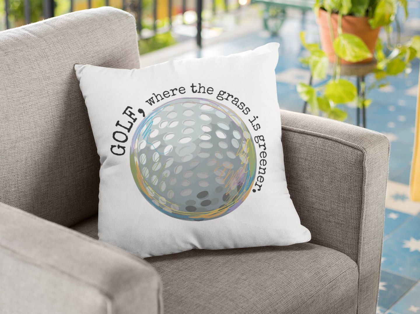 Golf Ball Golf Where the Grass is Greener White Two Sided Polyester ...