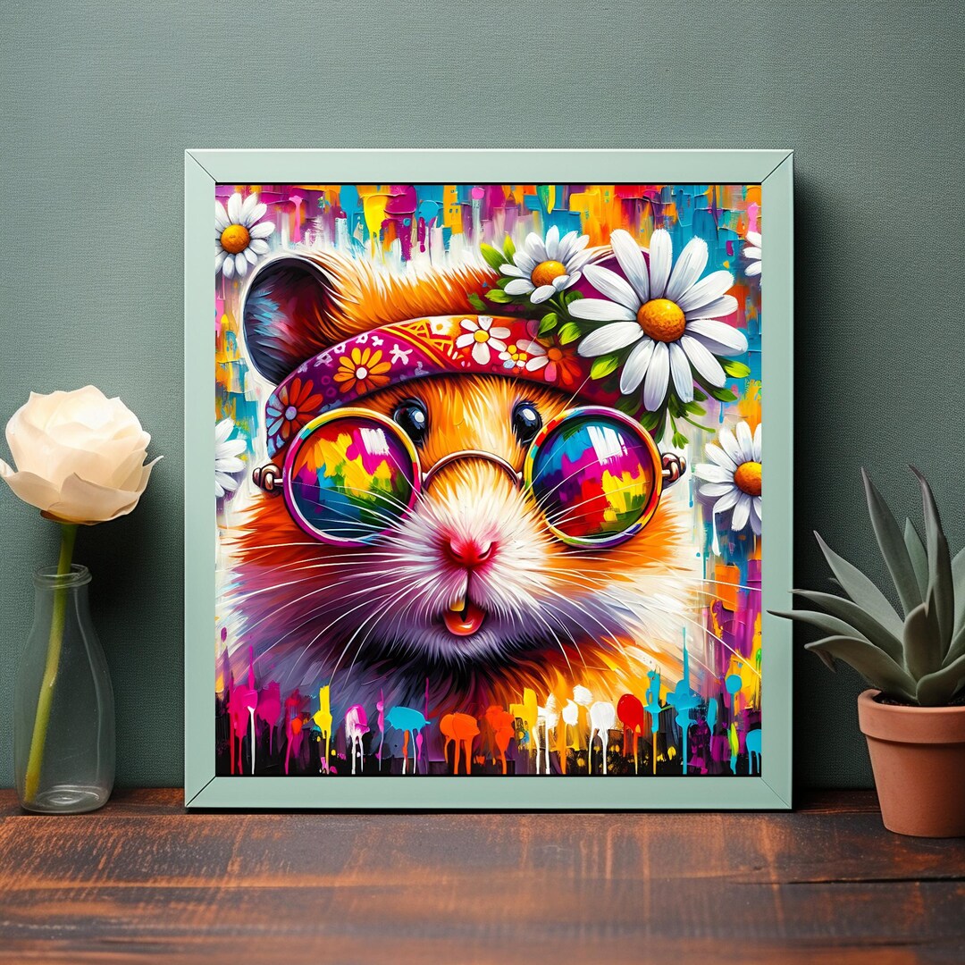 Vibrant Whimsical Hamster Art - Playful Cartoon With Daisies and ...