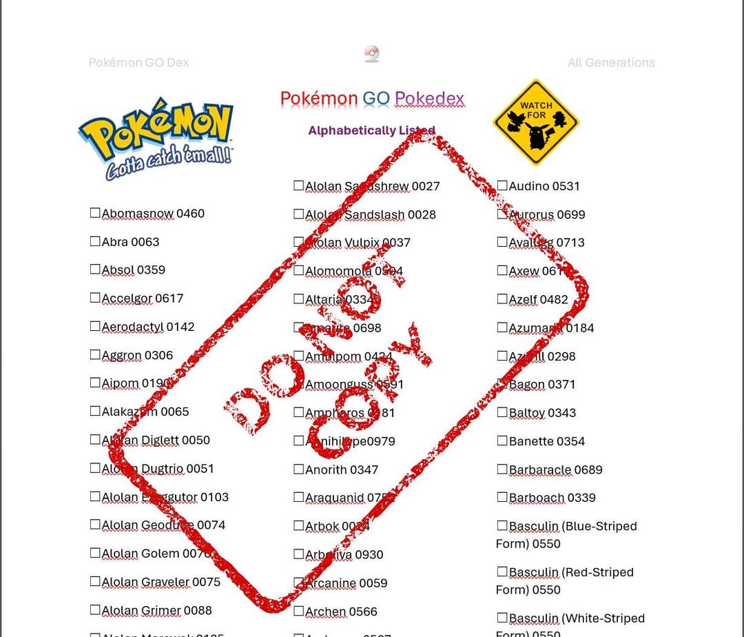 Pokemon GO Dex (alphabetical Order) - Etsy