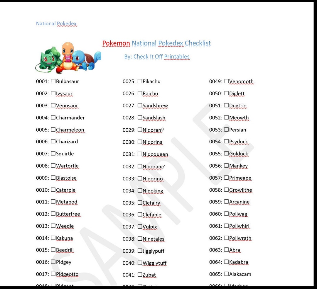 The National Pokedex Mastery Checklist: Gotta Catch 'em - Etsy