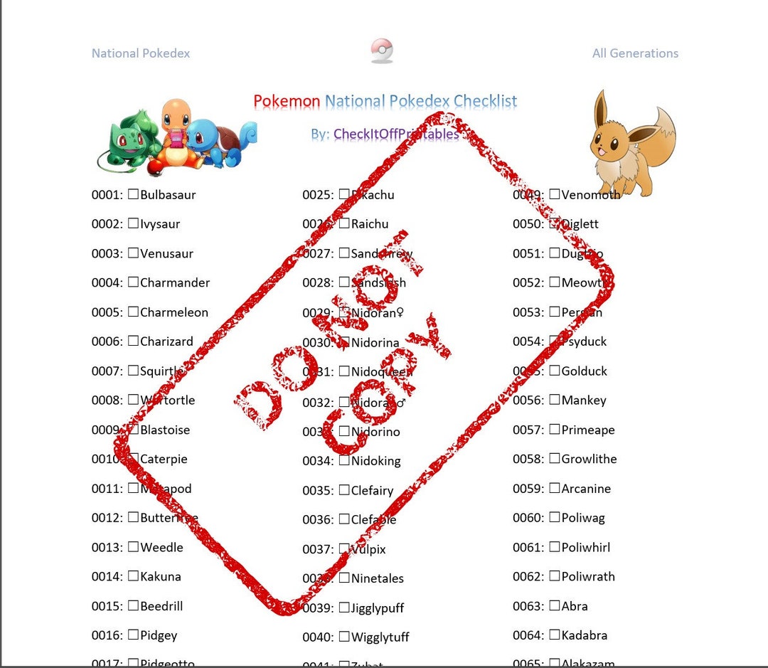 The National Pokedex Mastery Checklist: Gotta Catch 'em All Across Regions! - Etsy