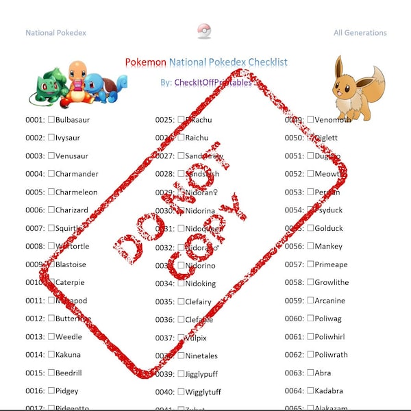 Pokedex Checklist - Etsy