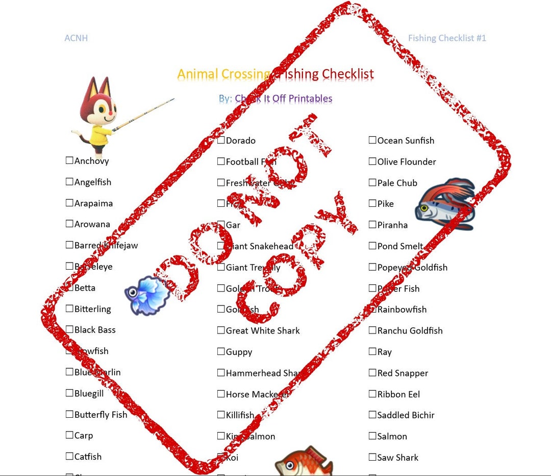 Complete Fish Checklist for Animal Crossing: New Horizons (option 1) - Etsy