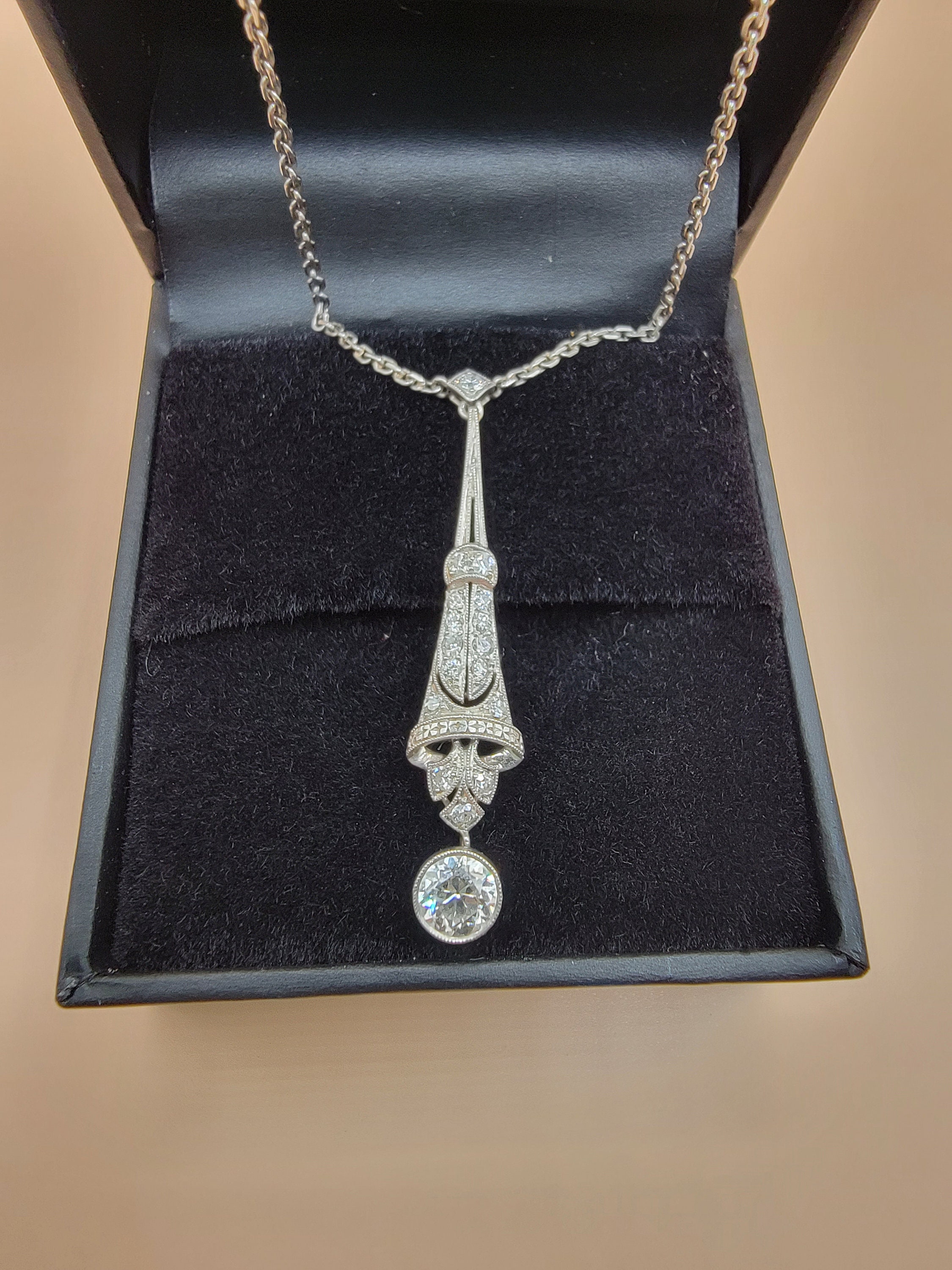 Platinum Edwardian Lavalier Necklace With Diamonds; Bridal/wedding ...