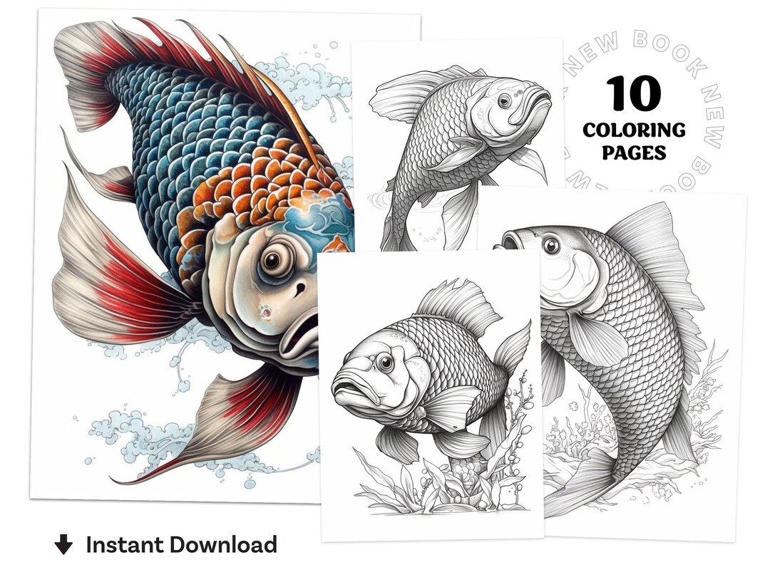 Beautiful Coy Fish Coloring Book Printable Coloring Page for - Etsy