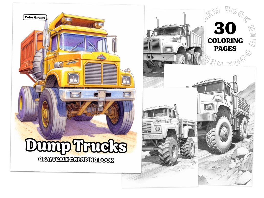 Dump Trucks Coloring Book Printable Coloring Page for Adult Coloring ...