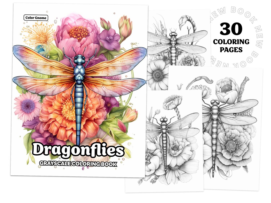 Dragonflies Coloring Book Printable Coloring Page for Adult Coloring ...