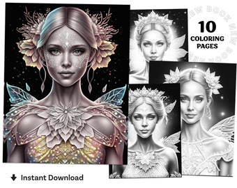 Beautiful Fairies Coloring Book Printable Coloring Page for Adult ...