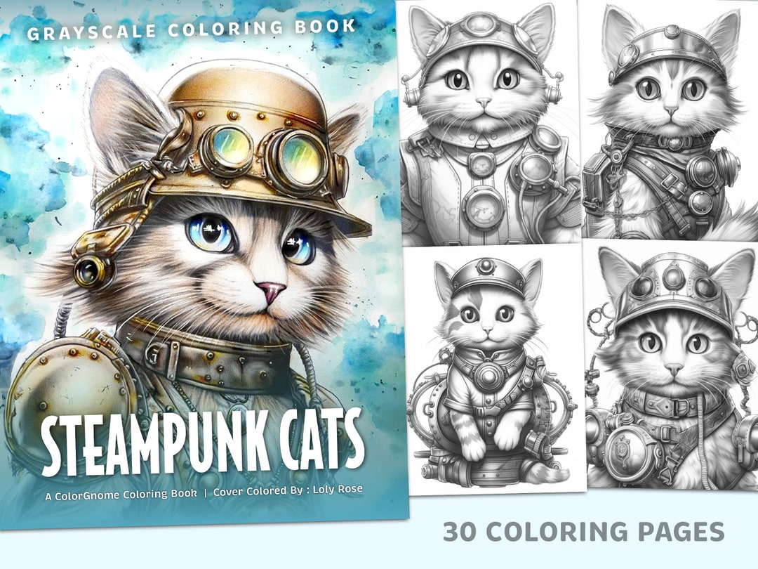 Cute Steampunk Cats Coloring Book Printable Coloring Page for - Etsy