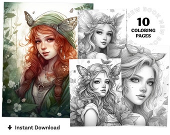Beautiful Fairies Coloring Book Printable Coloring Page for Adult ...