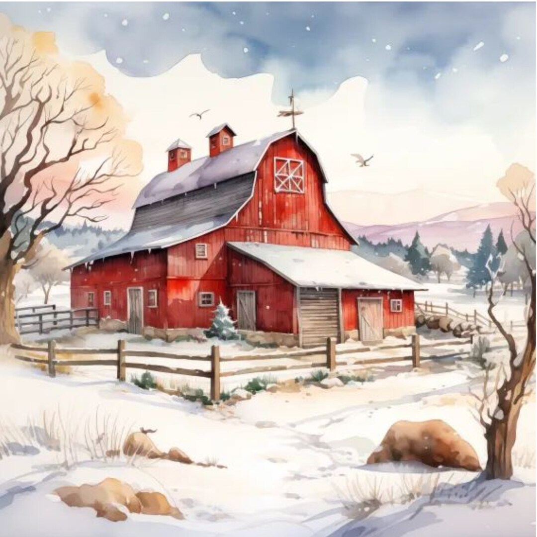 Charming Snowy Country Barn Rustic Winter Home Decor. Jpeg. Projects ...