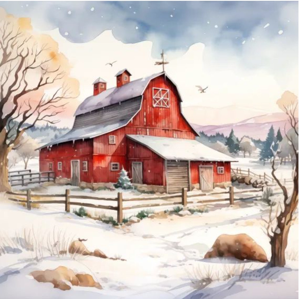 Charming Snowy Country Barn Rustic Winter Home Decor. Jpeg. Projects ...