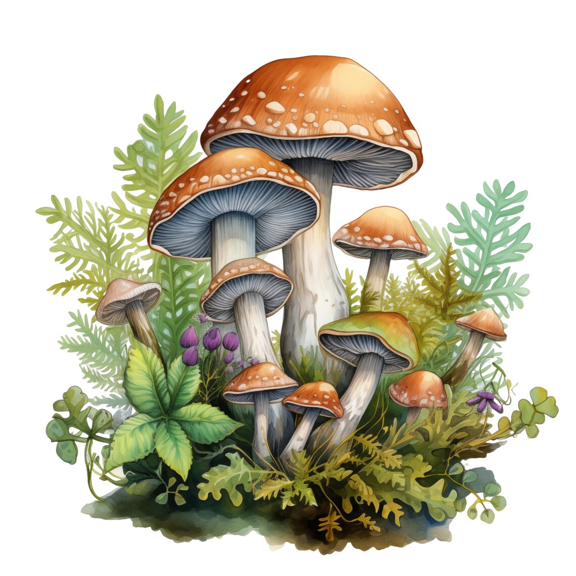 Watercolor Mushrooms Clipart Variety of Toadstool Clip Art Set of 5 ...