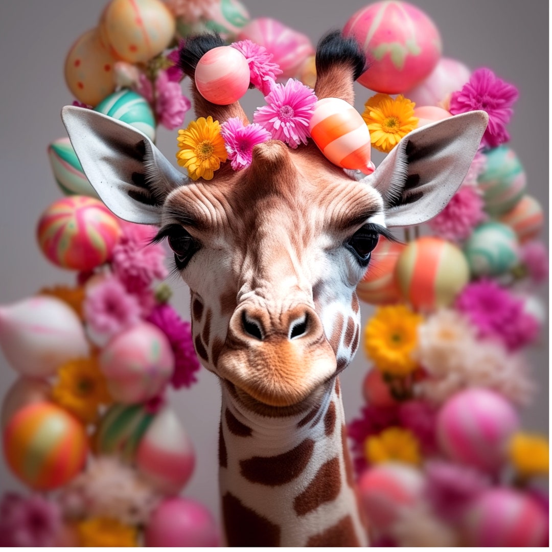 Adorable Easter Giraffe Clipart: Colorful Eggs and Flower Decor for ...